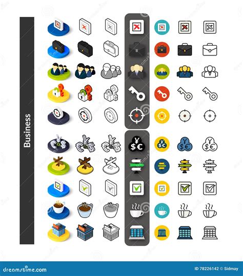 Set Of Icons In Different Style Isometric Flat And Otline Colored