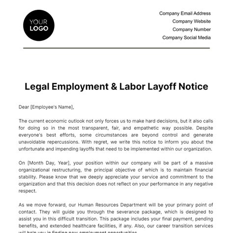 Free Legal Employment And Labor Layoff Notice Template To Edit Online