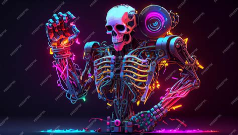 Premium Ai Image Colorful Skeleton Digital Art