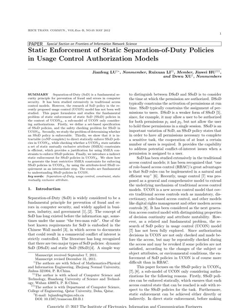 Pdf Static Enforcement Of Static Separation Of Duty Policies In Usage