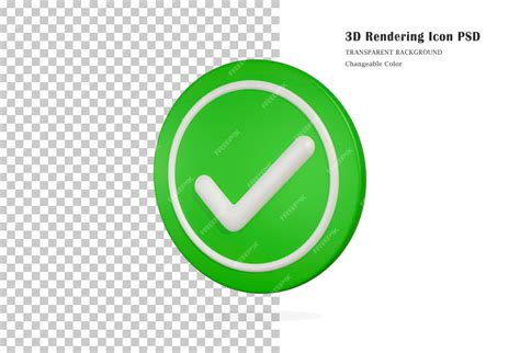 3d 확인 표시 승인 기호 아이콘입니다 녹색 확인 표시 아이콘입니다 3d 렌더링 녹색 승인 원 로고 프리미엄 Psd 파일
