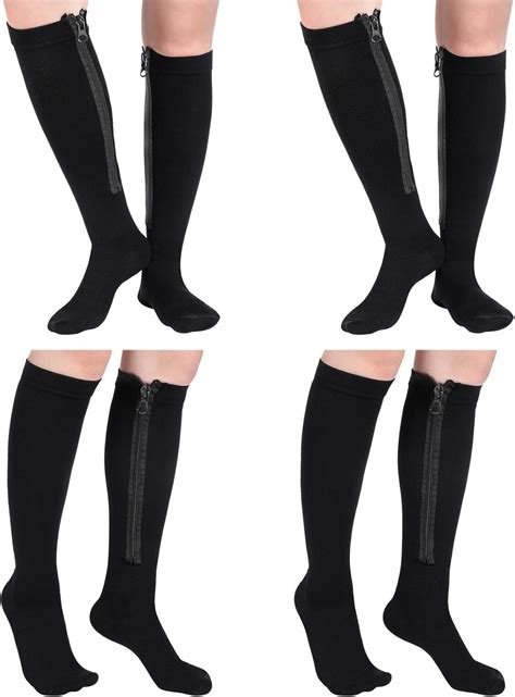 4 Pairs Inside Zipper Compression Socks 20 30 Mmhg Women Men Stockings With Zipper Closed Toe