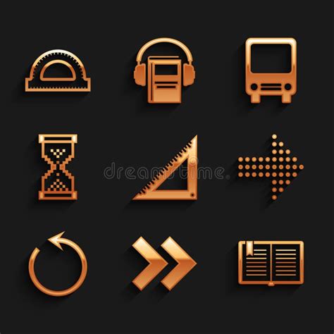 Set Triangular Ruler Arrow Open Book Dots Arrow Refresh Hourglass Pixel Bus And Protractor