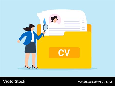 Businesswoman Sorting Cv In Yellow Folder Through Vector Image