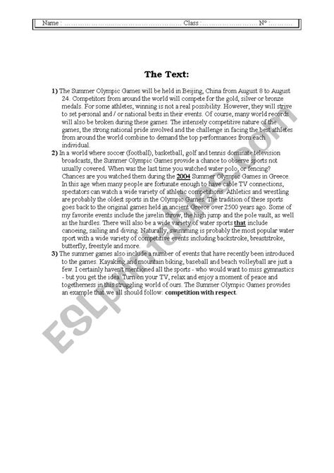 Synthesis Test 1 For Bac Sports Babes ESL Worksheet By Ghoolfathia2013