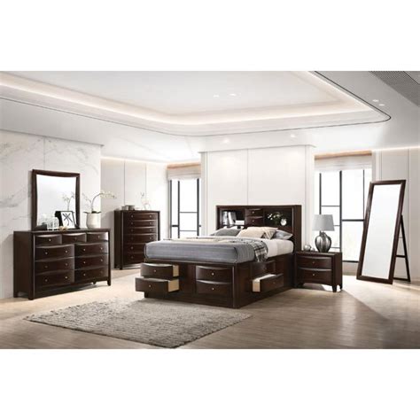 Phoenix Bedroom Set With Bookcase Headboard Deep Cappuccino