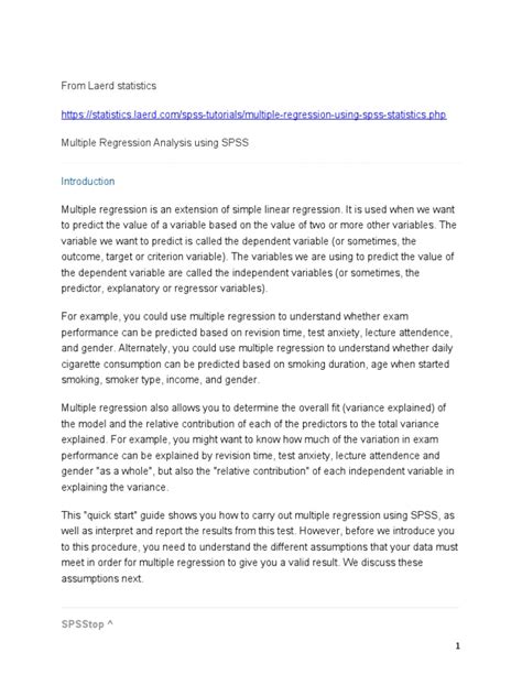 Multiple Regression Analysis Using Spss Laerd Pdf Regression Analysis Coefficient Of