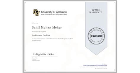 Sahil Mohan Meher On Linkedin Completion Certificate For Hacking And Patching