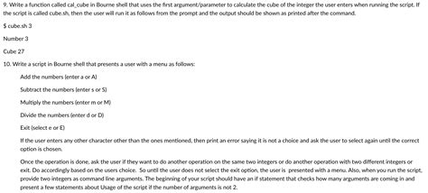 Solved 9 Write A Function Called Calcube In Bourne Shell