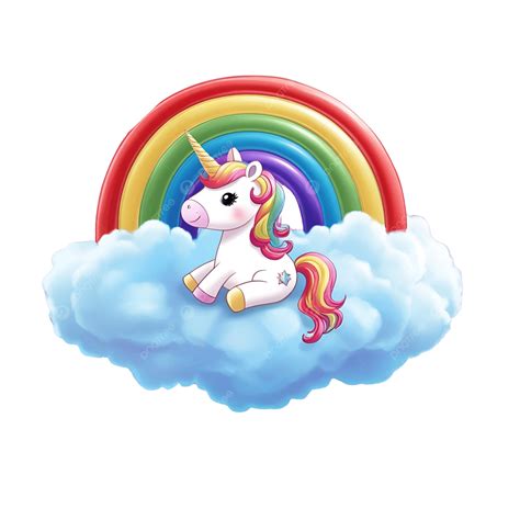 Rainbow Unicorn Sitting On Cloud Rainbow Unicorn Dreamy Cloud