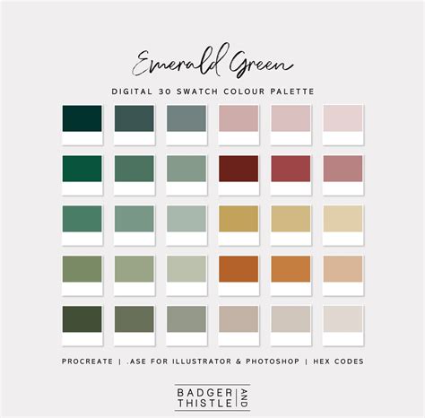 Emerald Green Digital Colour Palette Swatches Download Procreate Photoshop Illustrator