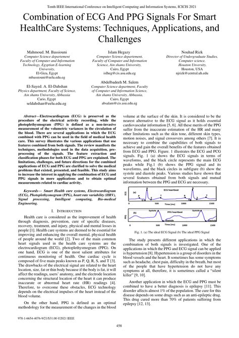 PDF Combination Of ECG And PPG Signals For Smart HealthCare Systems Techniques Applications