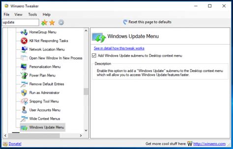 Add Windows Update Context Menu In Windows 10
