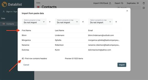 importing data into datablist datablist