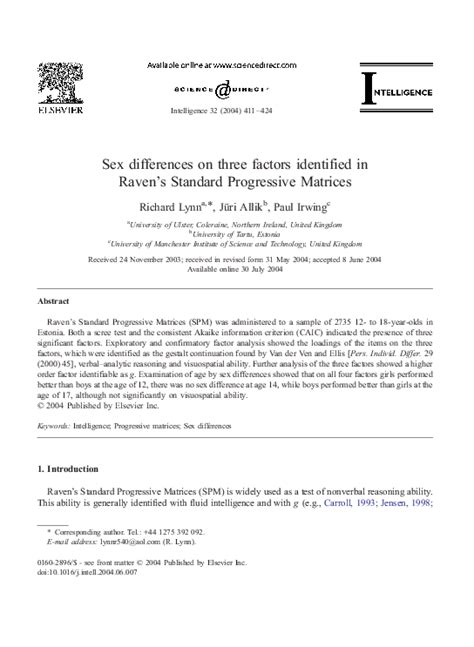 Pdf Sex Differences On Three Factors Identified In Raven S Standard Progressive Matrices