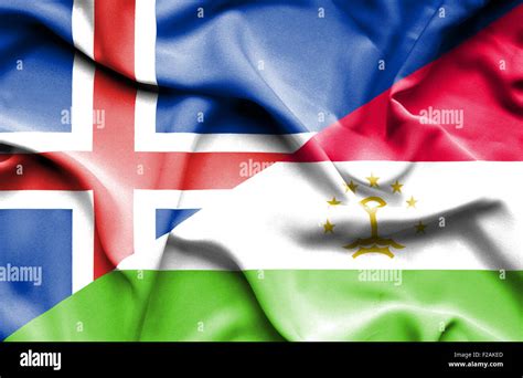 Waving Flag Of Tajikistan And Iceland Stock Photo Alamy