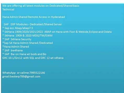Sap Remote Servers At Month In Secunderabad ID