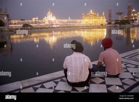 Two Sikh Religion Men Looking Decorated Hari Mandir Sahib Dussera Festival Swarn Mandir Golden