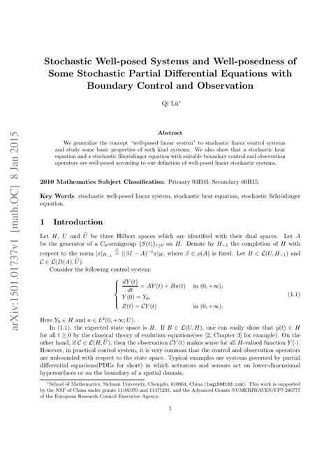 Pdf Stochastic Well Posed Systems And Well Posedness Of Some Stochastic Partial Differential