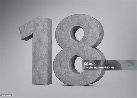 3d 콘크리트 번호 18 18 자리 회색 콘크리트 돌로 만든 회색 배경 3d 일러스트 레이 션 3차원 형태에 대한 스톡 사진 및 기타 이미지 Istock
