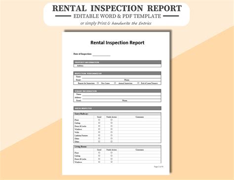 Rental Inspection Report Form Editable Pdf And Word Template Etsy