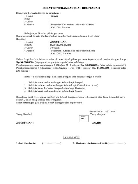 Surat Keterangan Jual Beli Tanah Pdf Surat Keterangan Jual Beli Tanah Pdf