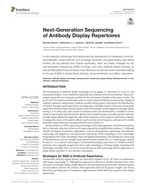 Pdf Next Generation Sequencing Of Antibody Display Repertoires