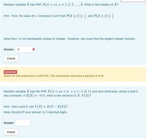 solved random variable x has pmf p x cx x 1 2 3 … 8 what