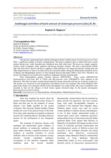 Pdf Antifungal Activities Of Bark Extract Of Calotropis Procera Ait