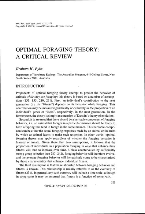 Pdf Optimal Foraging Theory A Critical Review