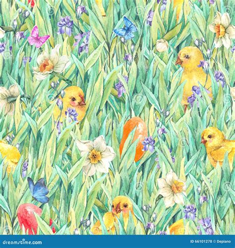 Happy Easter Seamless Pattern With Green Grass Stock Illustration