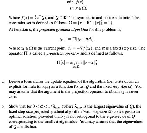 Eigenvalues Eigenvectors Projected Gradient Optimization Question