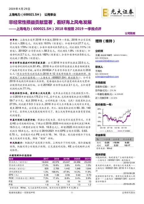 2018年报暨2019一季报点评：非经常性损益贡献显著，看好海上风电发展