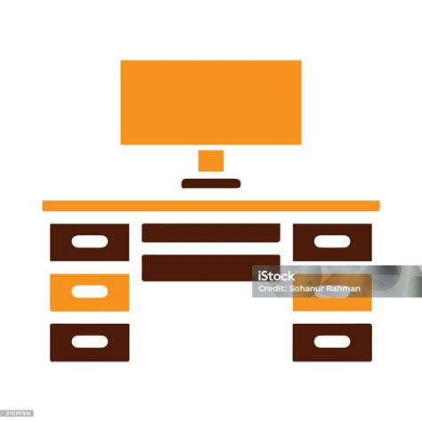 테이블 컴퓨터 컴퓨터 테이블 램프 Pc 테이블 램프 책상 테이블 바탕 화면 작업 공간 아이콘 가구에 대한 스톡 벡터 아트 및