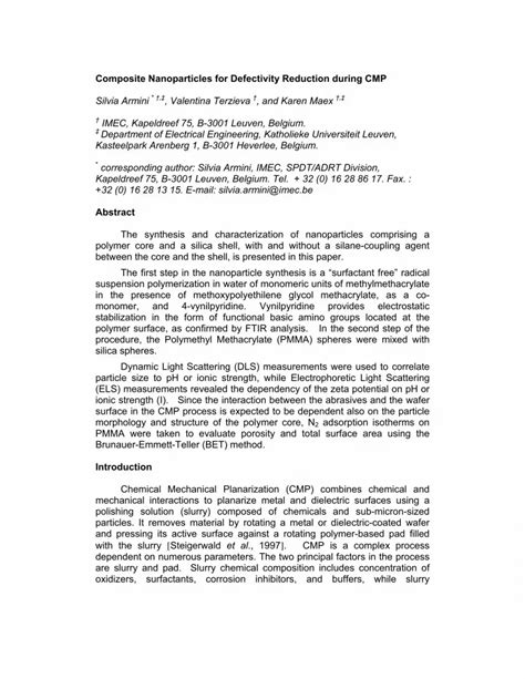 Pdf Composite Nanoparticles For Defectivity Reduction During Cmp