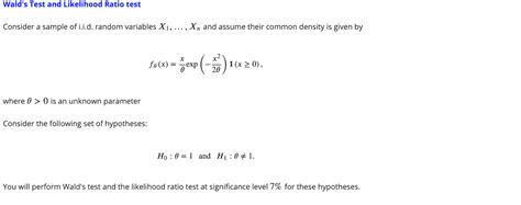 Solved Walds Test And Likelihood Ratio Test Consider A