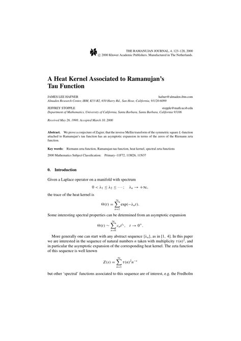 pdf a heat kernel associated to ramanujan s tau function