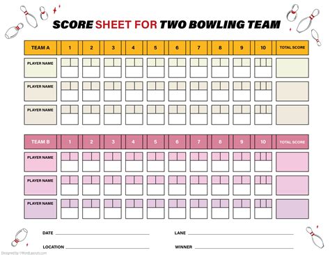 Printable Bowling Score Sheet Template Wordlayouts