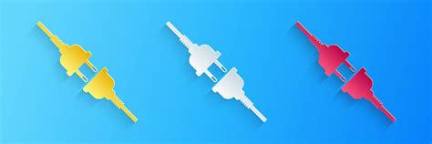 종이는 파란색 배경에 격리 된 전기 와이어 플러그와 소켓 아이콘을 잘라 종이 아트 스타일 벡터 0명에 대한 스톡 벡터 아트 및 기타 이미지 Istock