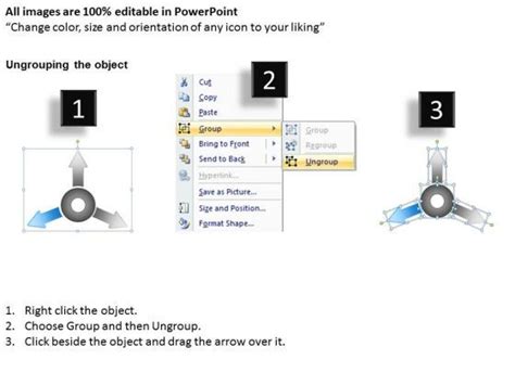 Three Diverging Arrows Pointing Direction Cycle Process Powerpoint Slides