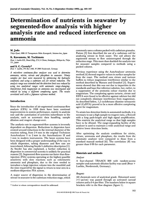 Pdf Determination Of Nutrients In Seawater By Segmented Flow Analysis With Higher Analysis