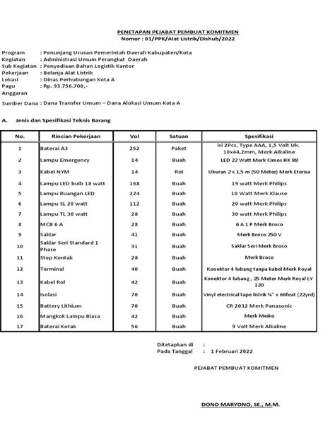 Contoh Spesifikasi Teknis Pdf