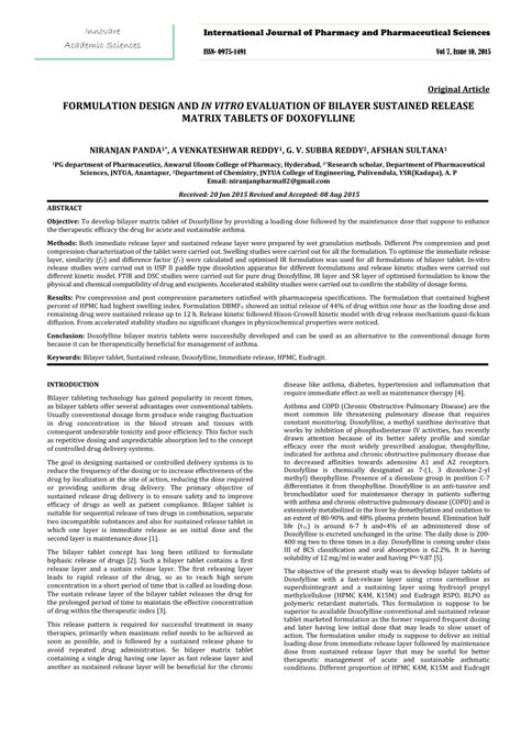 Pdf Formulation Design And In Vitro Evaluation Of Bilayer Sustained