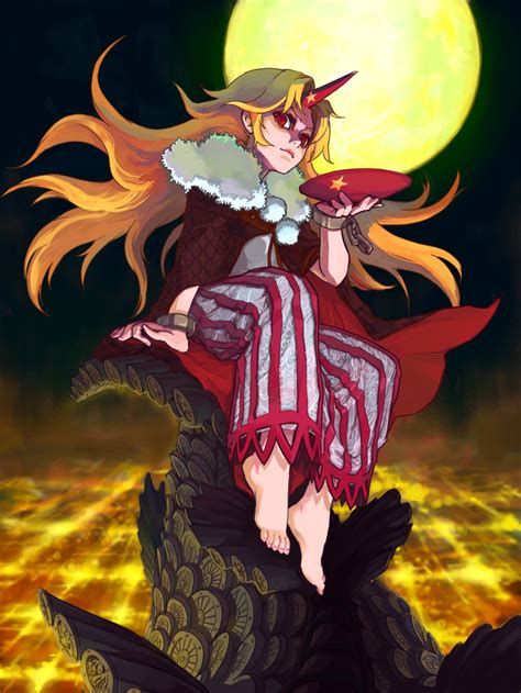 Safebooru Barefoot Blonde Hair Chain Cuffs Feet Fur Coat Highres Horn