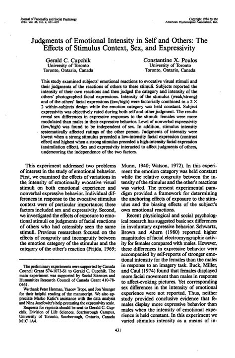 Pdf Judgments Of Emotional Intensity In Self And Others The Effects