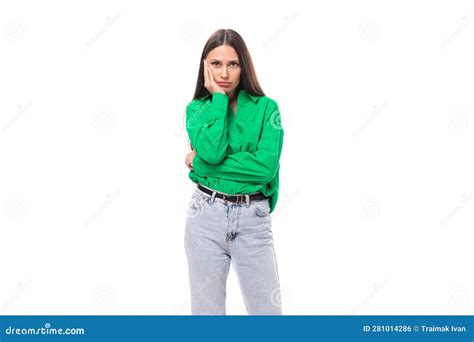 Tired Young 30 Year Old European Brunette Woman Model With Long Hair