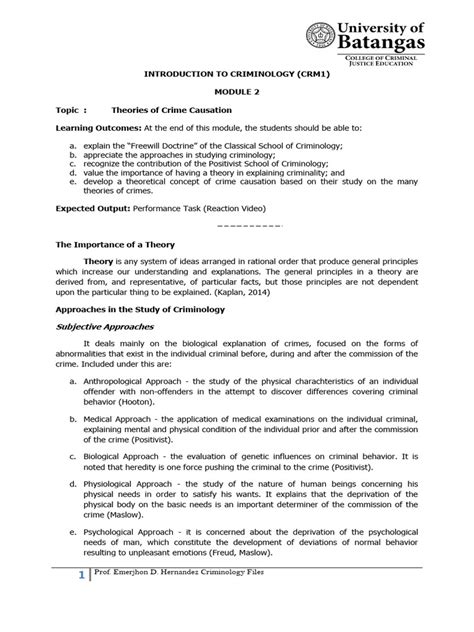 Module 2 Theories Of Crime Causation Pdf Criminology Deviance Sociology