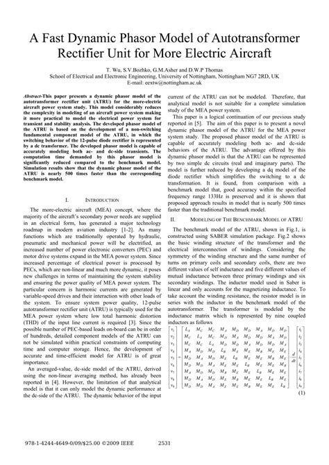Pdf A Fast Dynamic Phasor Model Of Autotransformer Rectifier Unit For More Electric Aircraft