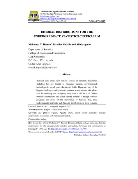 Pdf Advances And Applications In Statistics Bimodal Distributions For The Undergraduate