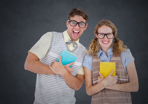 Nerd Couple Against Grey Background With Grunge Overlay Stock Image Image Of Closeness Cheesy